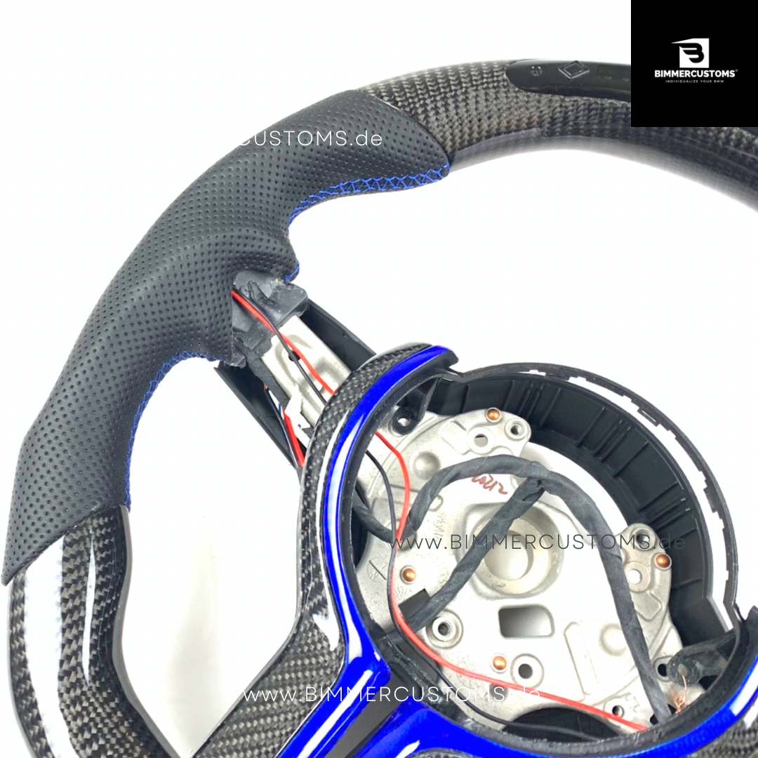 LEDER CARBON LENKRAD MIT RACE DISPLAY BLUE CARBON LINE PASSEND FÜR BMW ...