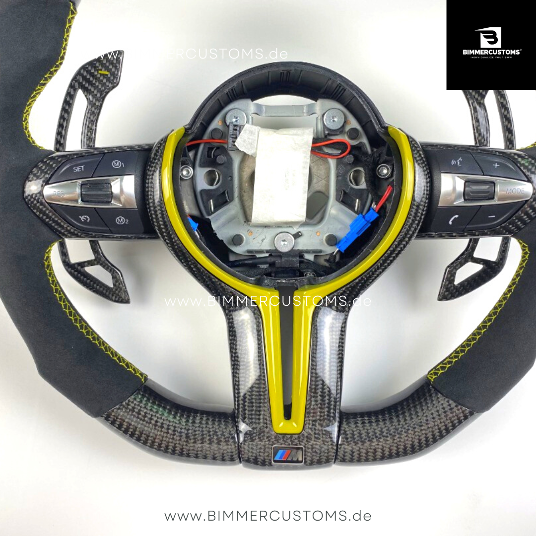 ALCANTARA CARBON LENKRAD MIT RACE DISPLAY YELLOW LINE PASSEND FÜR BMW ...